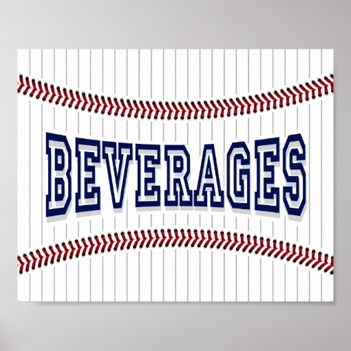 Baseball Party BEVERAGES Sign Print | Zazzle