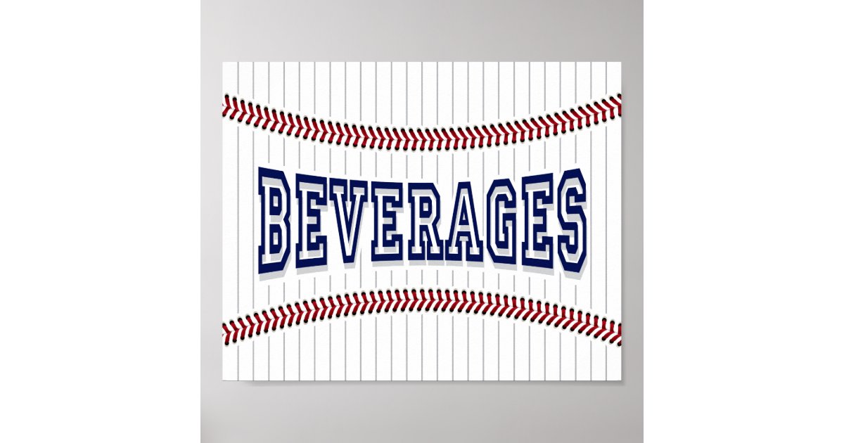 Baseball Party BEVERAGES Sign Print | Zazzle