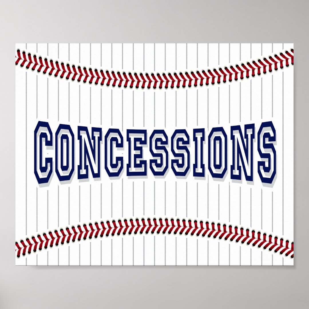 Baseball Party CONCESSIONS Sign Print | Zazzle
