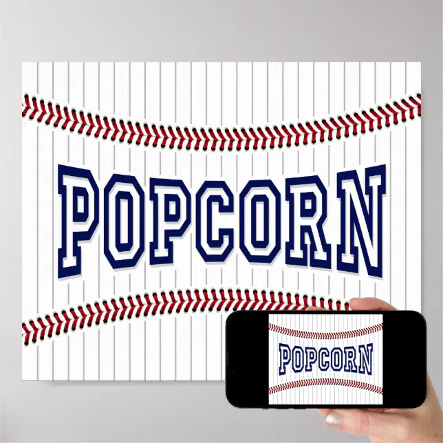 Baseball Party POPCORN Sign Print | Zazzle