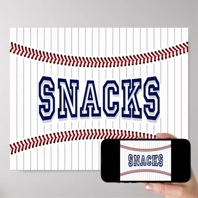 Baseball Party SNACKS Sign Print | Zazzle