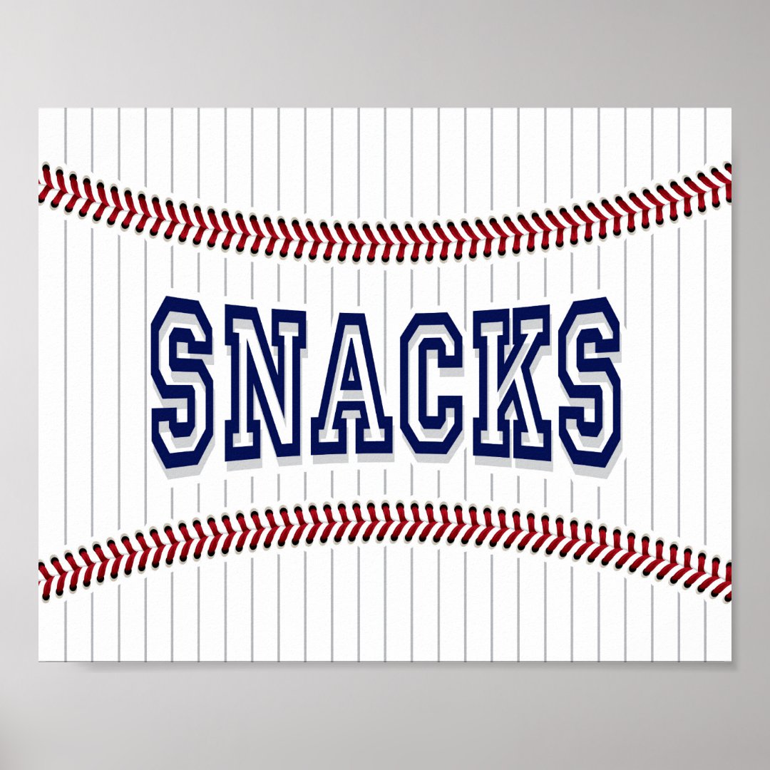 Baseball Party SNACKS Sign Print | Zazzle