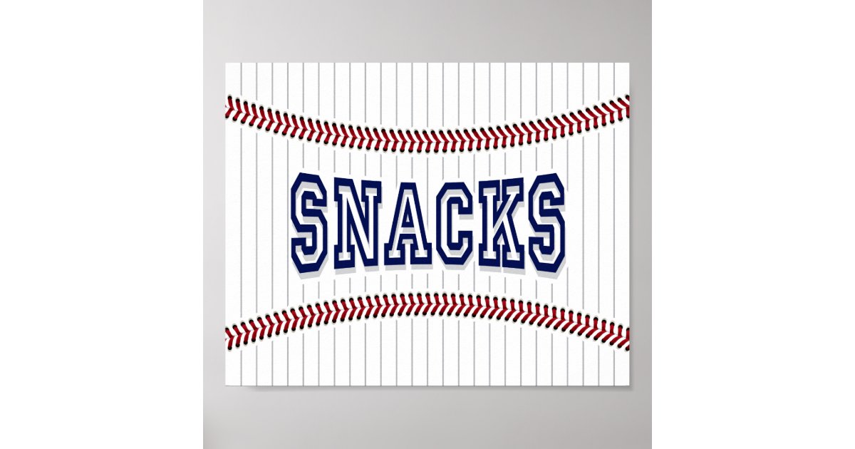 Baseball Party SNACKS Sign Print | Zazzle