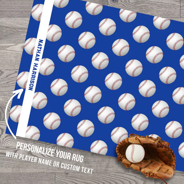 Baseball Pattern Personalized Player Name Text Rug | Zazzle
