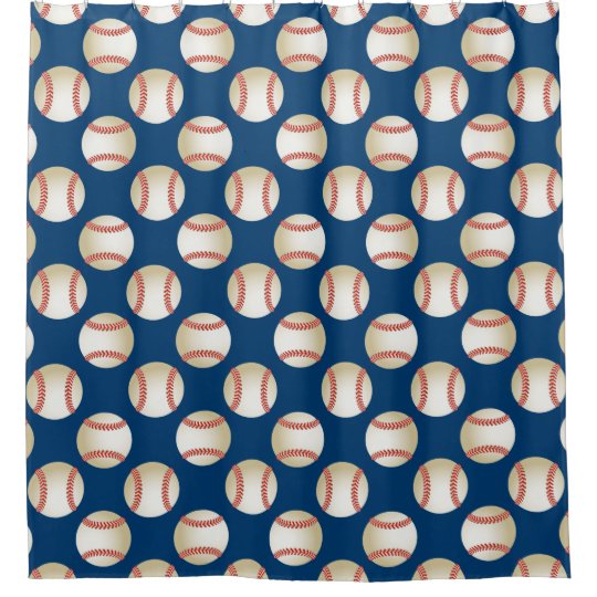 Baseball Pattern Sport Theme Navy Blue Shower Curtain | Zazzle.com