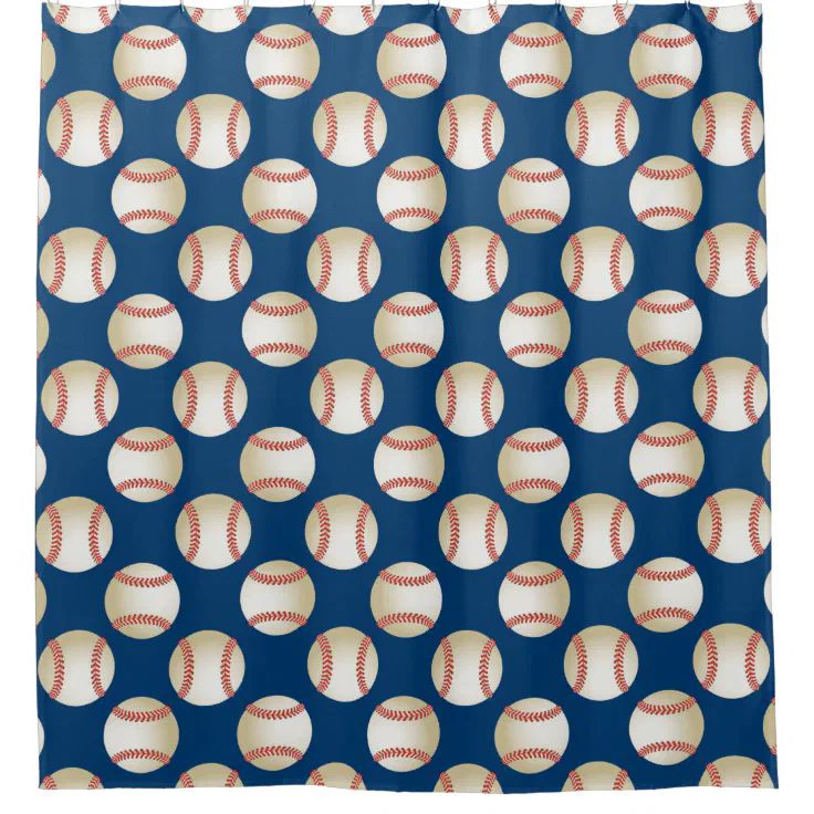 Baseball Pattern Sport Theme Navy Blue Shower Curtain | Zazzle