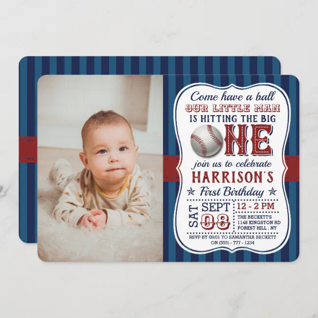 Baseball Photo 1st Birthday Invitations | Zazzle
