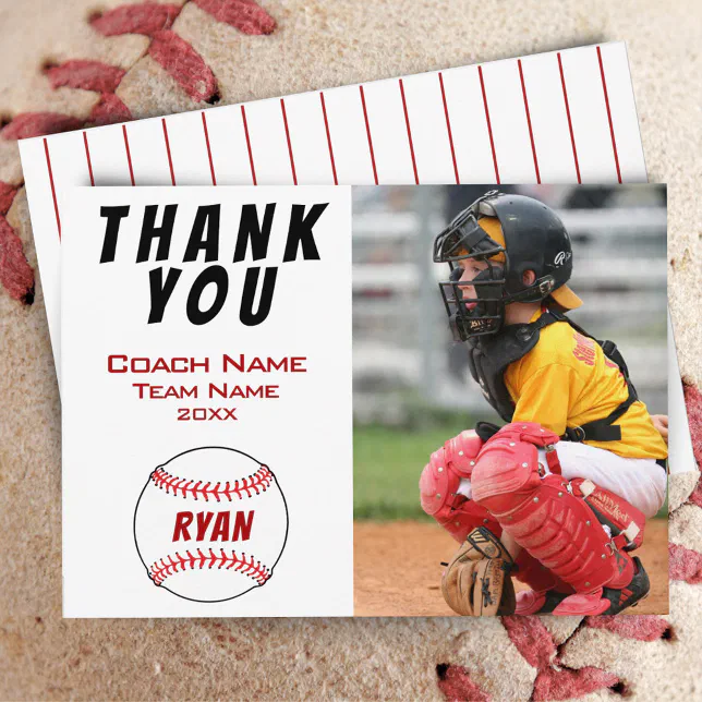 Baseball Photo Thank you Coach Baseball Card | Zazzle