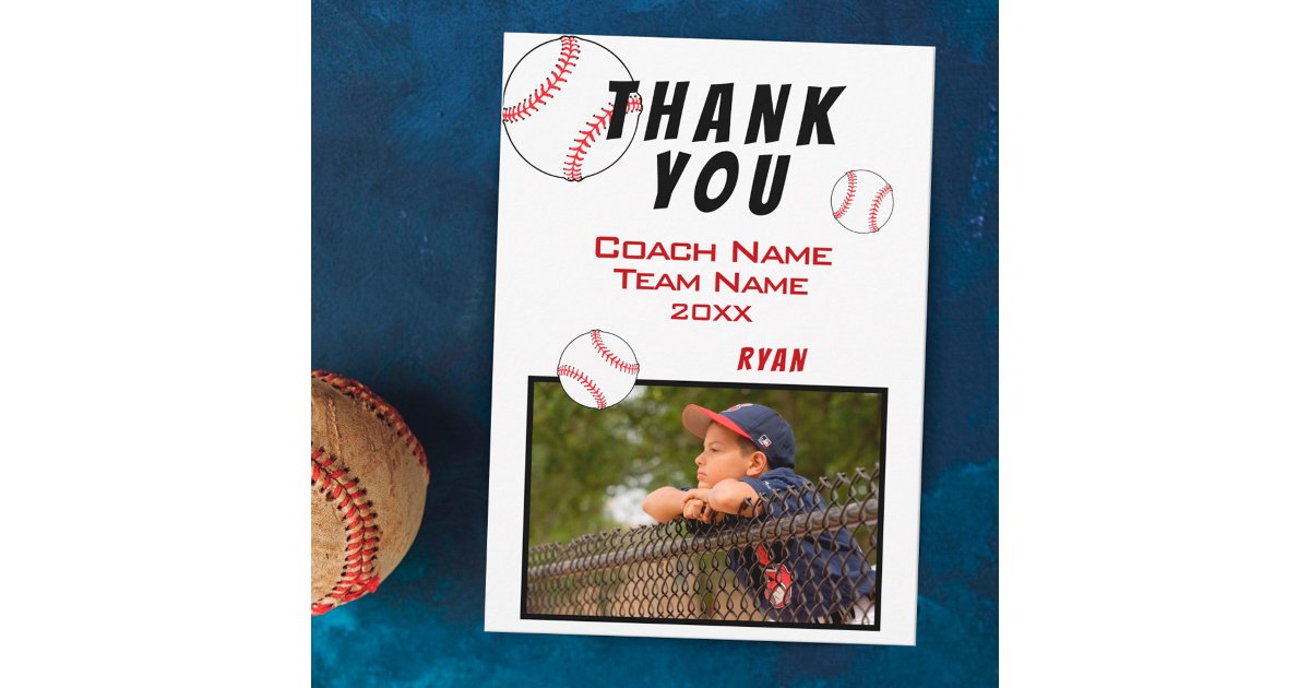 Baseball Photo Thank you Coach Card | Zazzle