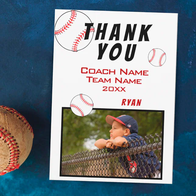 Baseball Photo Thank you Coach Card | Zazzle