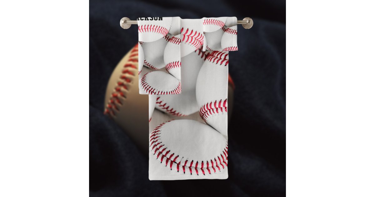 Baseball Pile Photo Close-Up Monogram Bath Towel Set | Zazzle