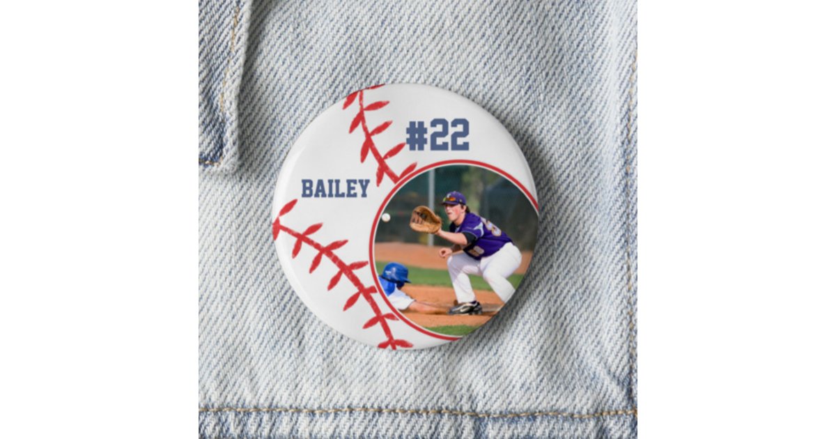 Baseball Pin Name Jersey Number Photo Button | Zazzle