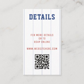 Baseball Pinstripe QR Code Wedding Details Enclosure Card | Zazzle
