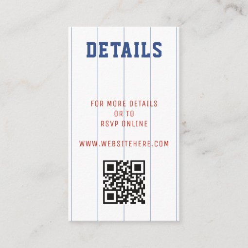 Baseball Pinstripe QR Code Wedding Details Enclosure Card | Zazzle