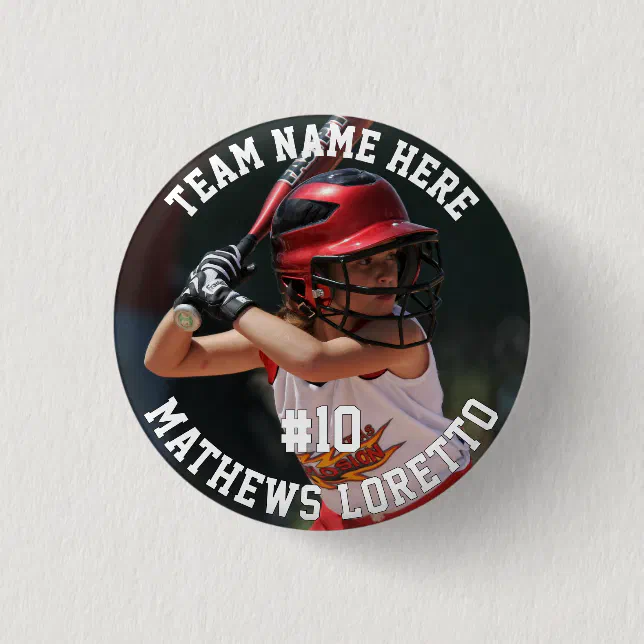 Baseball Player Add Name Number Team and Photo Button | Zazzle