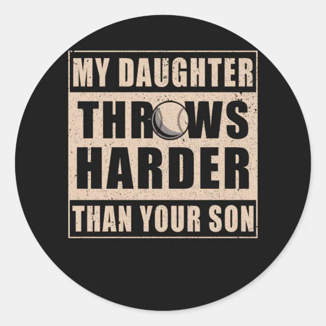 Baseball Player Daughter Funny Softball Girl Classic Round Sticker | Zazzle