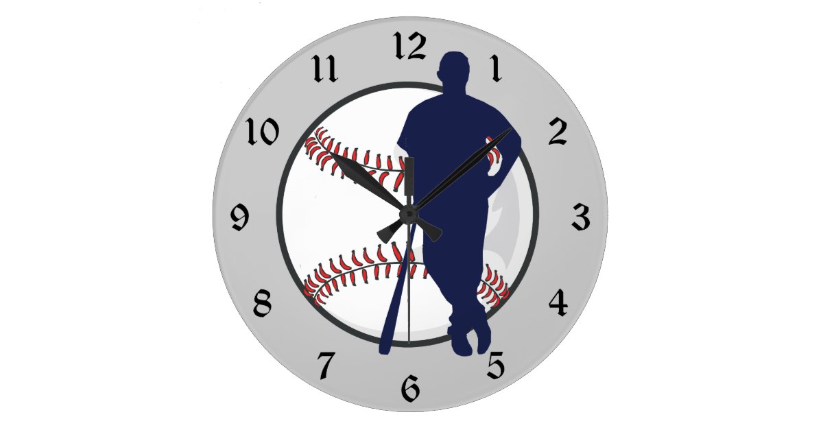 Baseball Player Large Clock | Zazzle