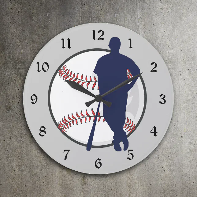 Baseball Player Large Clock | Zazzle