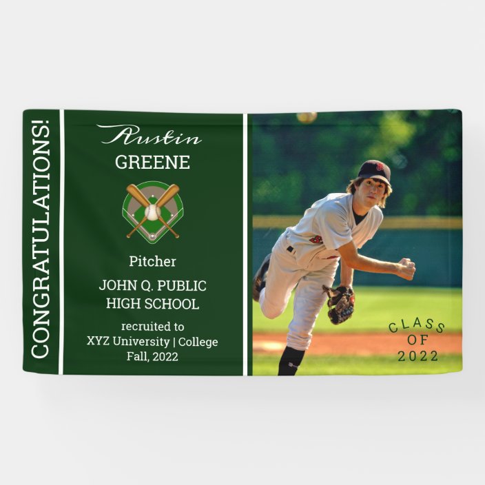 Baseball Player Photo Green Graduation Banner | Zazzle.com