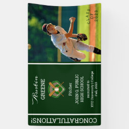 Baseball Player Photo Green Graduation Banner | Zazzle