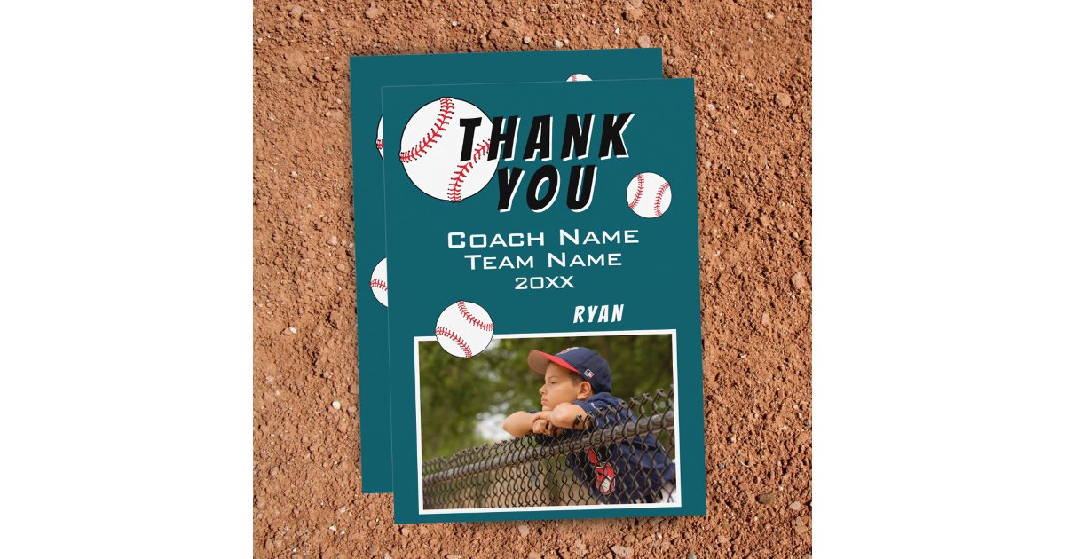 Baseball Player Photo Thank you Coach Card | Zazzle