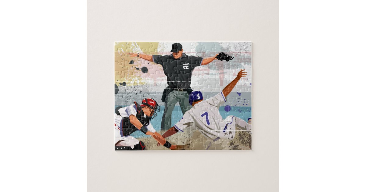 Baseball player safe at home plate jigsaw puzzle | Zazzle