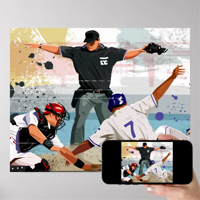 Baseball player safe at home plate poster | Zazzle