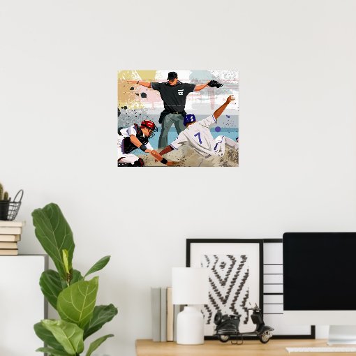 Baseball player safe at home plate poster | Zazzle
