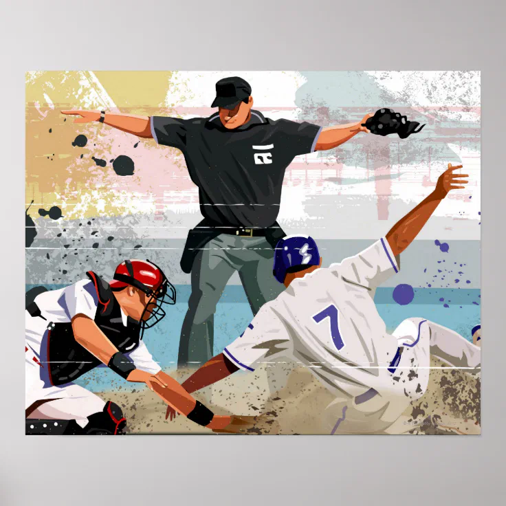 Baseball player safe at home plate poster | Zazzle