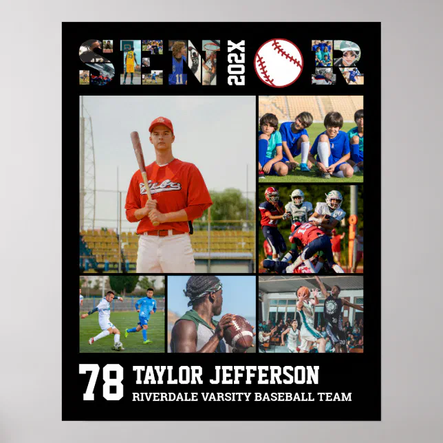 Baseball Player Senior Night Sports Photo Collage Poster | Zazzle
