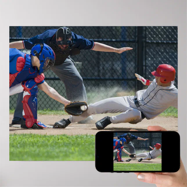 Baseball player sliding into home plate poster | Zazzle