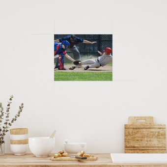 Baseball player sliding into home plate poster | Zazzle