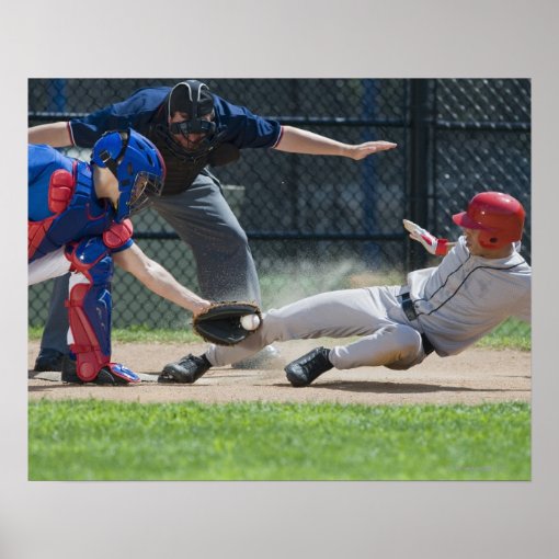 Baseball player sliding into home plate poster | Zazzle