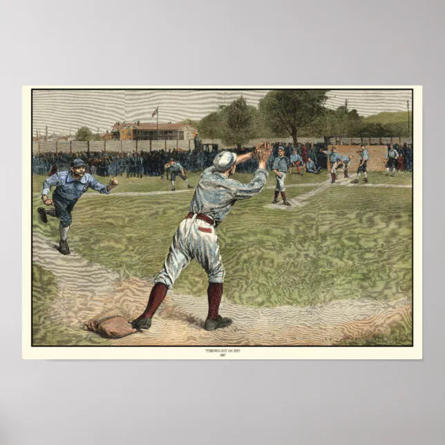 Baseball Player Thrown Out at Second Base Poster | Zazzle