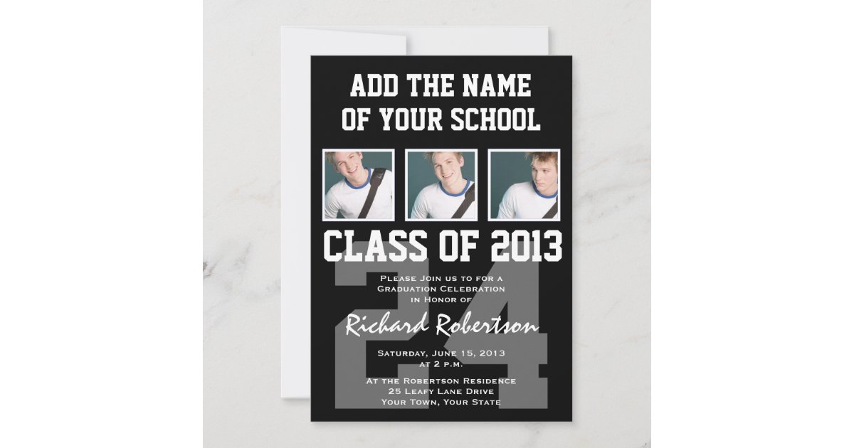 Baseball Player's Graduation with Uniform Number Invitation | Zazzle