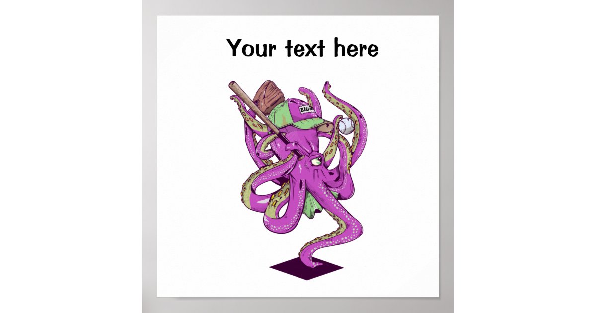 Baseball playing octopus poster | Zazzle