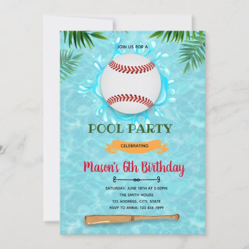 Baseball pool birthday invitation card | Zazzle