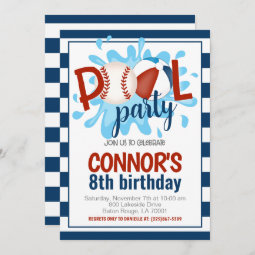 Baseball Pool Party Birthday Invitation | Zazzle