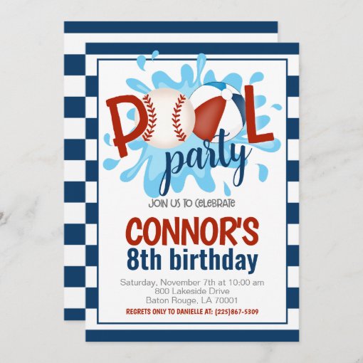Baseball Pool Party Birthday Invitation | Zazzle