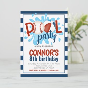 Baseball Pool Party Birthday Invitation | Zazzle