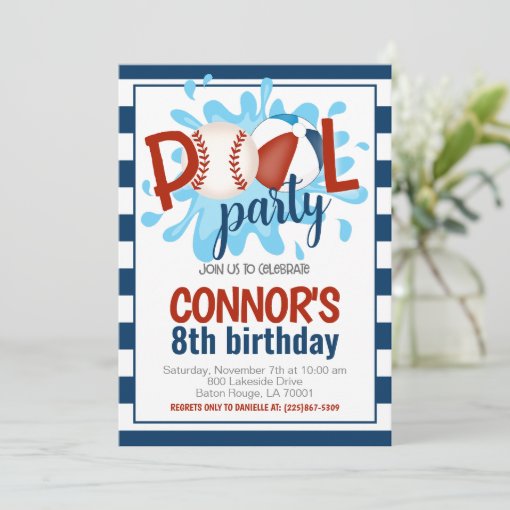 Baseball Pool Party Birthday Invitation | Zazzle