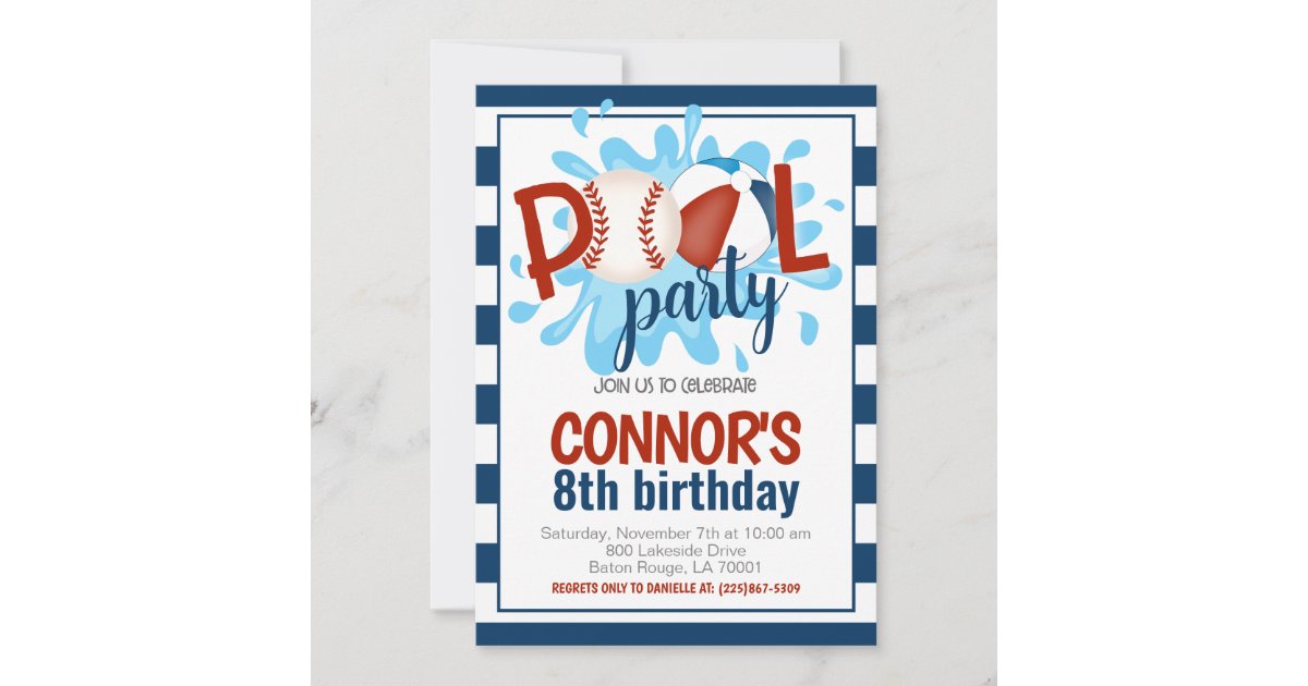 Baseball Pool Party Birthday Invitation | Zazzle