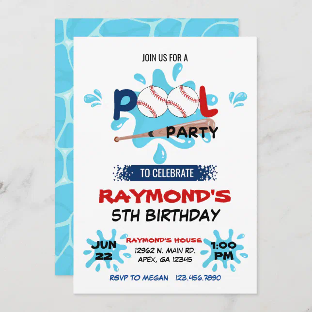 Baseball Pool Party Birthday Invitation | Zazzle