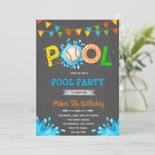 Baseball pool party invitation | Zazzle