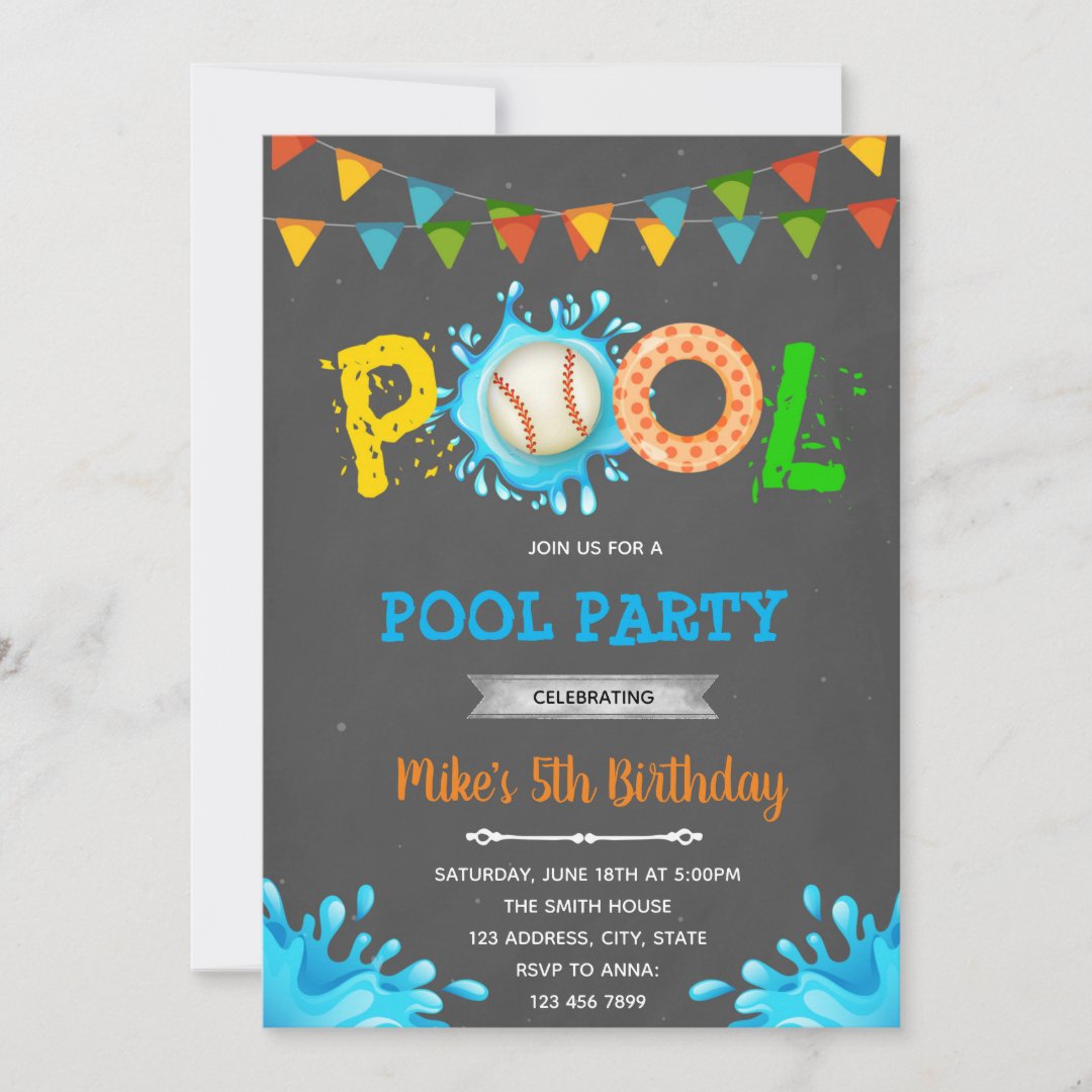 Baseball pool party invitation | Zazzle