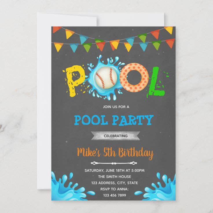 Baseball pool party invitation | Zazzle