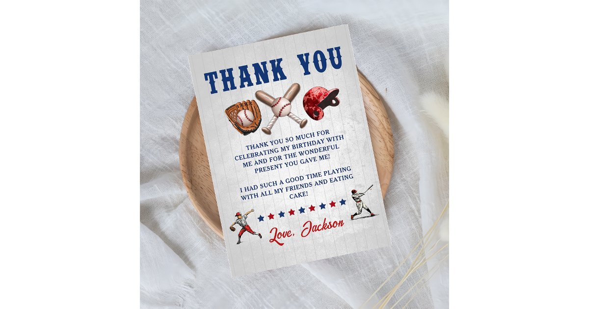 Baseball Rookie Birthday Thank You Card | Zazzle