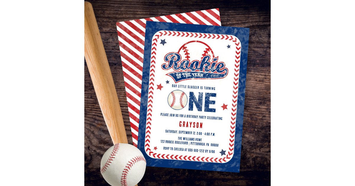 Baseball Rookie of the Year 1st Birthday Party Invitation | Zazzle