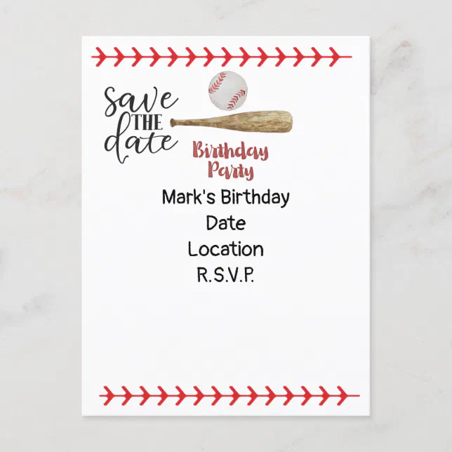 Baseball Save the Date for Birthday Invitation Postcard | Zazzle