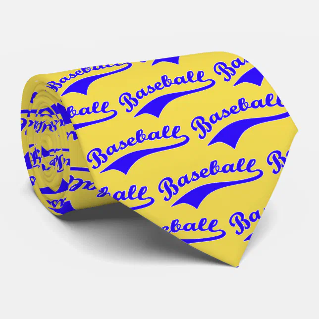 Baseball Script In Blue Neck Tie | Zazzle